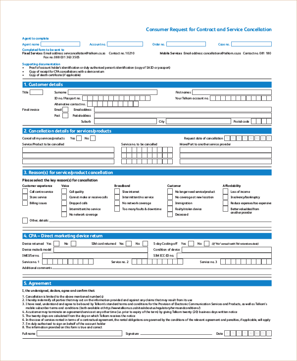 FREE 11+ Cancellation of Contract Form Samples, PDF, MS Word, Google Docs