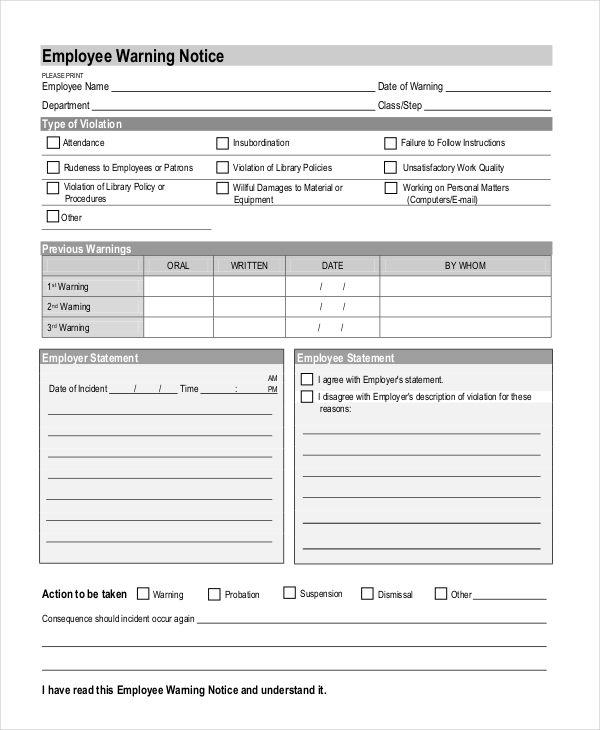 FREE 11+ Employee Warning Notice Form Samples, PDF, MS Word, Google ...