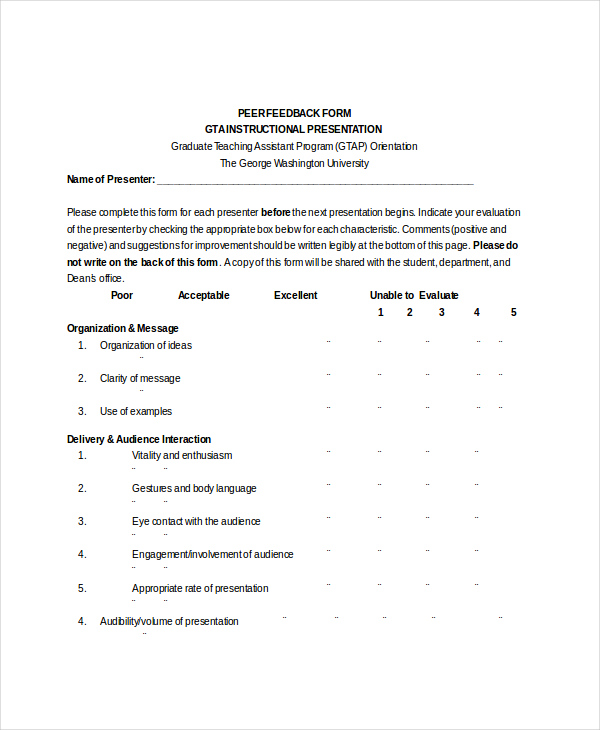 FREE 8+ Sample Peer Feedback Forms in PDF | MS Word