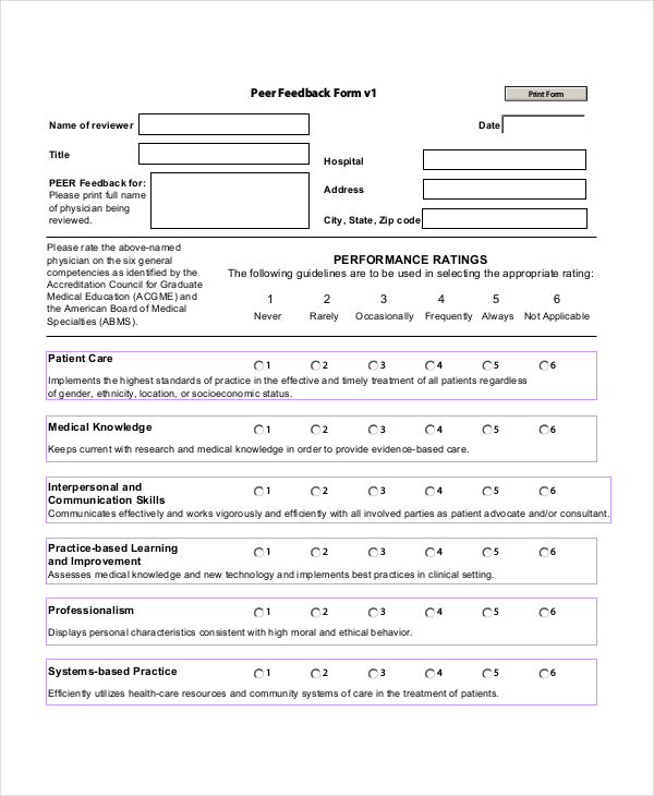 FREE 8 Sample Peer Feedback Forms In PDF MS Word