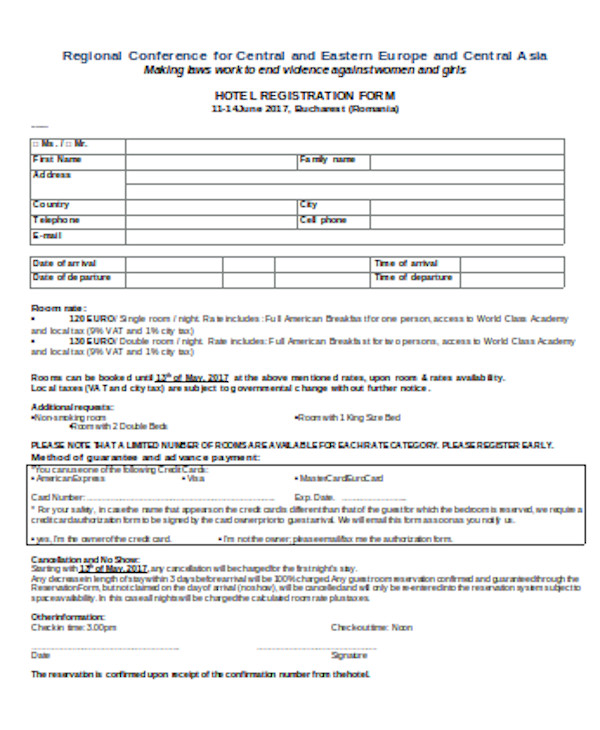 FREE 14+ Hotel Registration Form Samples, PDF, MS Word, Google Docs, Excel