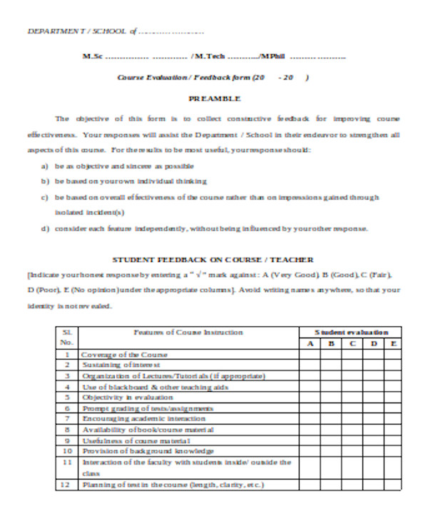 FREE 10+ Sample Teacher Feedback Forms in PDF | Excel | Word