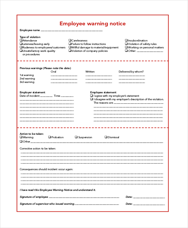 FREE 11+ Employee Warning Notice Form Samples, PDF, MS Word, Google ...