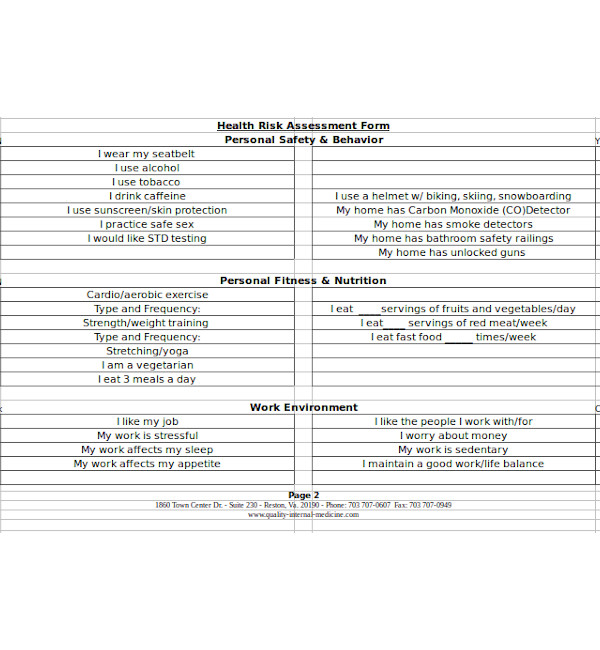 FREE 14+ Sample Health Risk Assessment Forms in PDF | Excel | Word