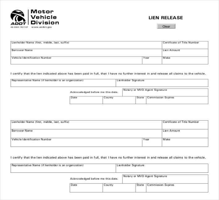FREE 15+ Lien Release Form Samples, PDF, MS Word, Google Docs, Excel