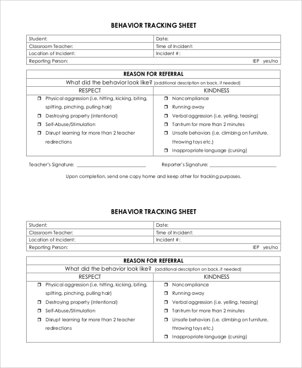 FREE 13+ Behavior Tracking Form Samples, PDF, MS Word, Google Docs