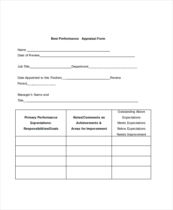 Best Performance Appraisal Form Six