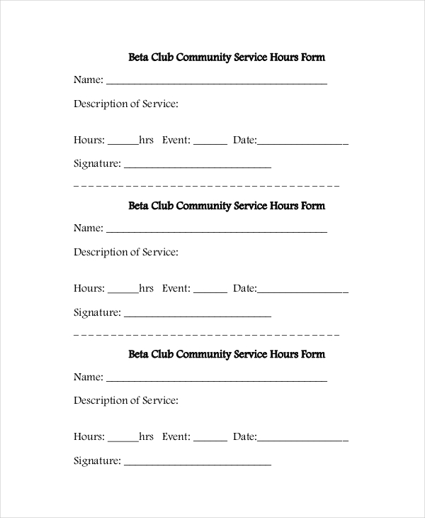 FREE 9+ Sample Service Hours Forms in PDF | Word