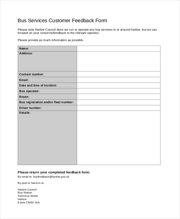 FREE 19+ Sample Service Feedback Forms in PDF | Word | Excel