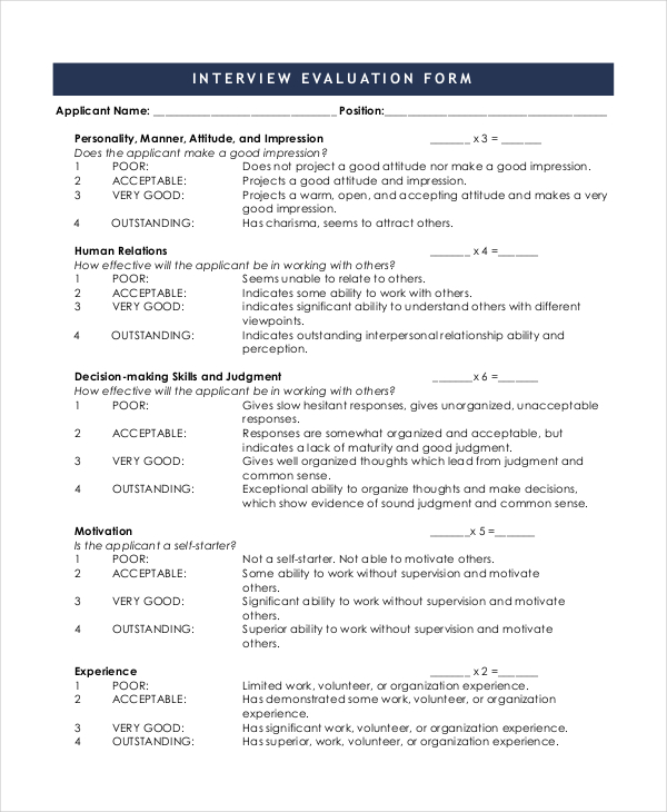 FREE 12 Sample Interview Feedback Forms In PDF MS Word