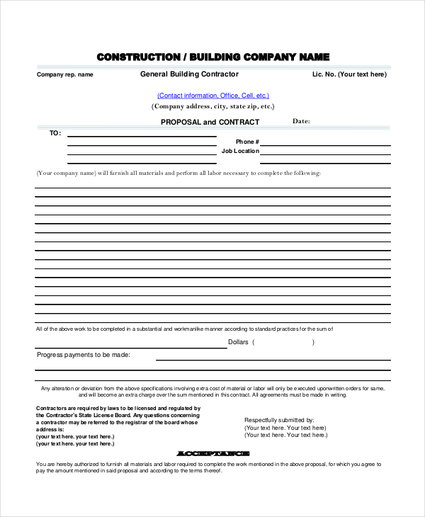 FREE 8+ Sample Construction Proposal Forms in PDF | MS Word | Excel
