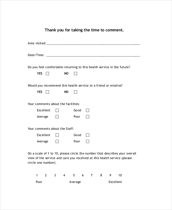 FREE 19+ Sample Service Feedback Forms in PDF | Word | Excel