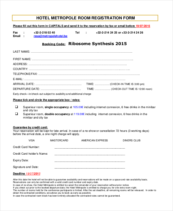 FREE 14+ Hotel Registration Form Samples, PDF, MS Word, Google Docs, Excel