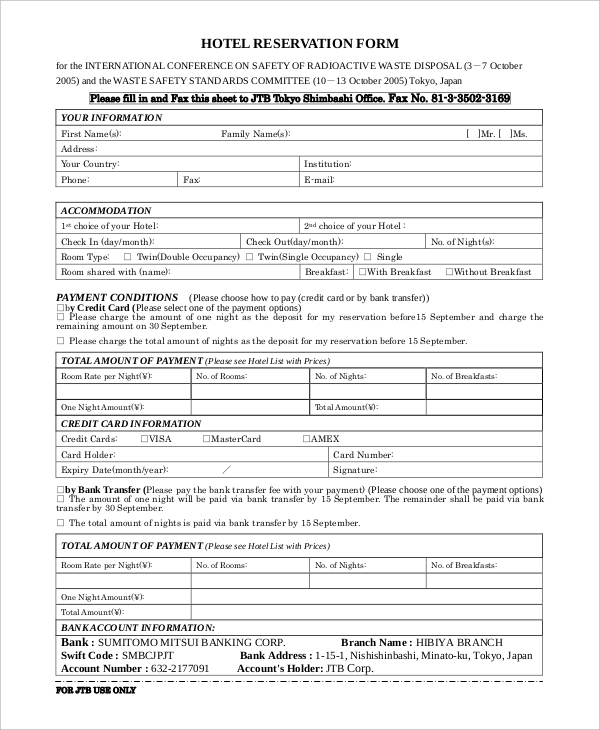 FREE 14+ Hotel Registration Form Samples, PDF, MS Word, Google Docs, Excel