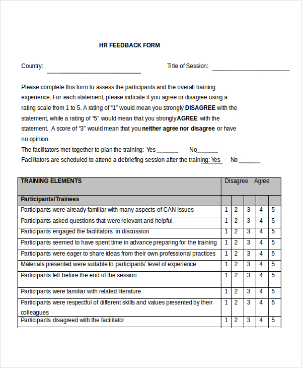 FREE 17 Sample Training Feedback Forms In PDF MS Word Excel