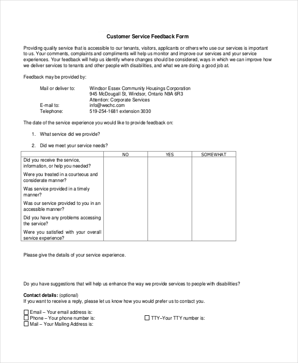 FREE 19+ Sample Service Feedback Forms in PDF | Word | Excel