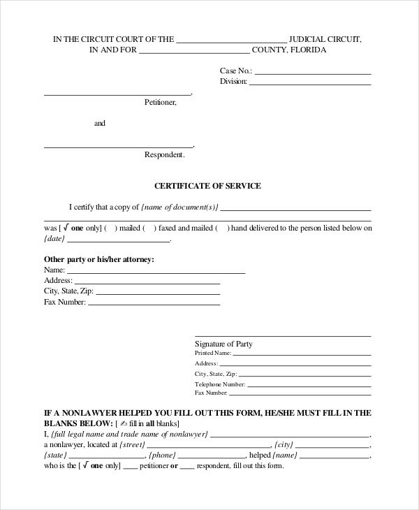 FREE 16 Sample Certificate Of Service Forms In PDF Word