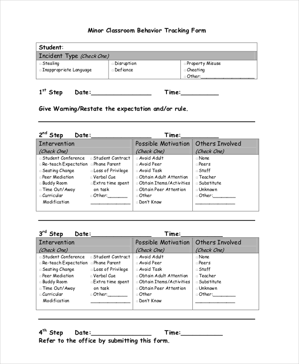 FREE 13+ Behavior Tracking Form Samples, PDF, MS Word, Google Docs