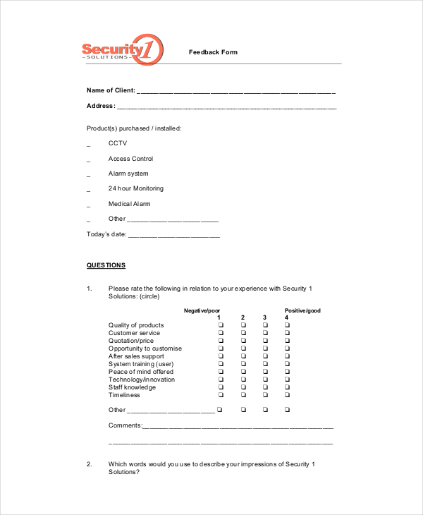 FREE 19+ Sample Service Feedback Forms in PDF | Word | Excel