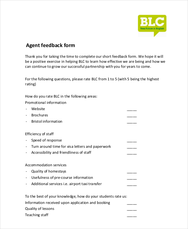 FREE 19+ Sample Service Feedback Forms in PDF | Word | Excel