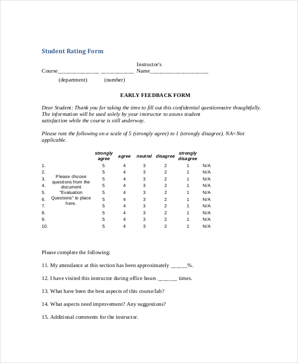 FREE 10+ Sample Teacher Feedback Forms in PDF | Excel | Word