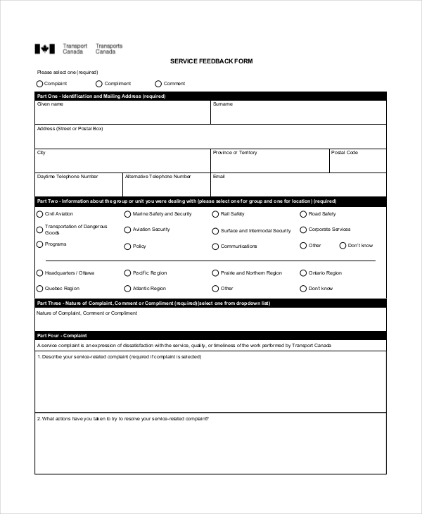 FREE 19+ Sample Service Feedback Forms in PDF | Word | Excel