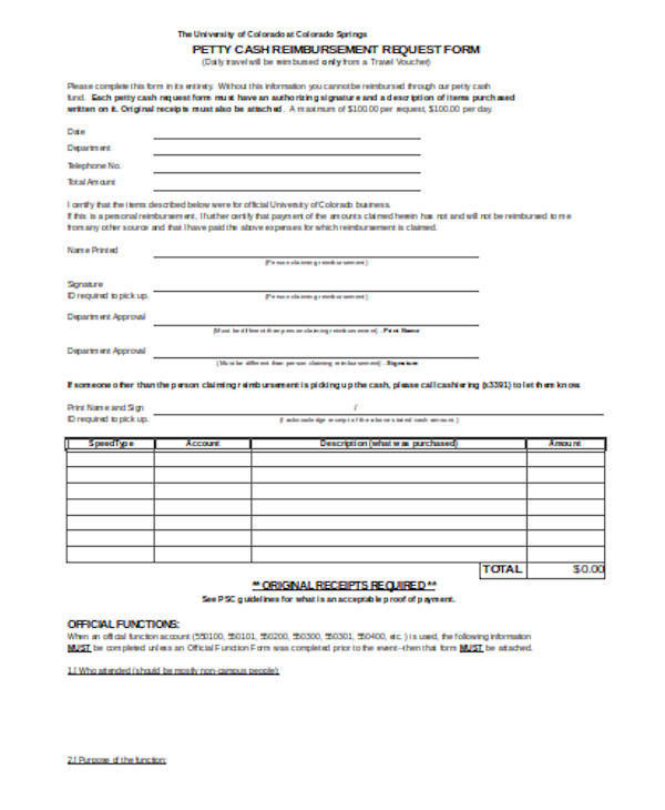 FREE 8+ Sample Petty Cash Reimbursement Forms in PDF | MS Word | Excel
