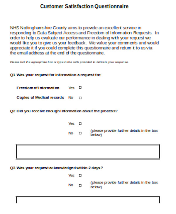 FREE 12+ Sample Satisfaction Questionnaire Forms in PDF | MS Word | Excel