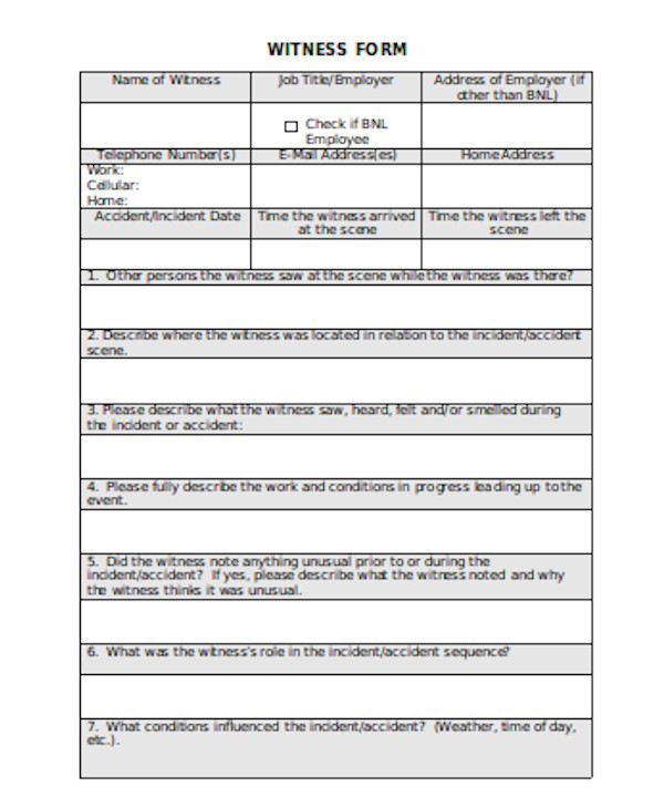 FREE 12+ Sample Witness Statement Forms in PDF | MS Word | Excel