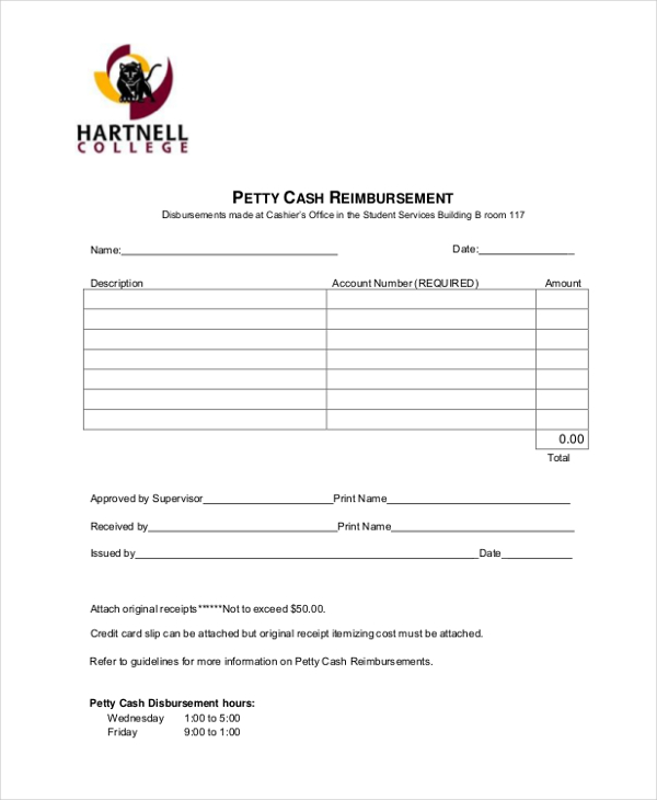 FREE 8+ Sample Petty Cash Reimbursement Forms in PDF | MS Word | Excel