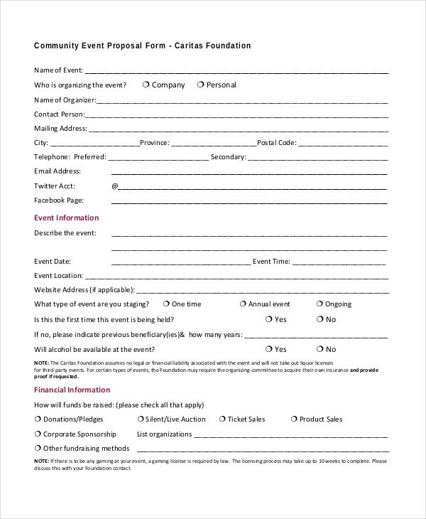 FREE 16+ Sample Event Proposal Forms in MS Word | PDF | Pages | Excel