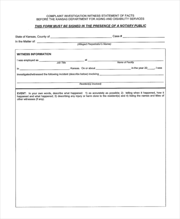 FREE 12+ Sample Witness Statement Forms in PDF | MS Word | Excel