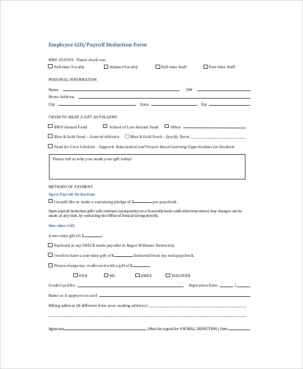 FREE 12+ Sample Payroll Deduction Forms in PDF | MS Word | Excel