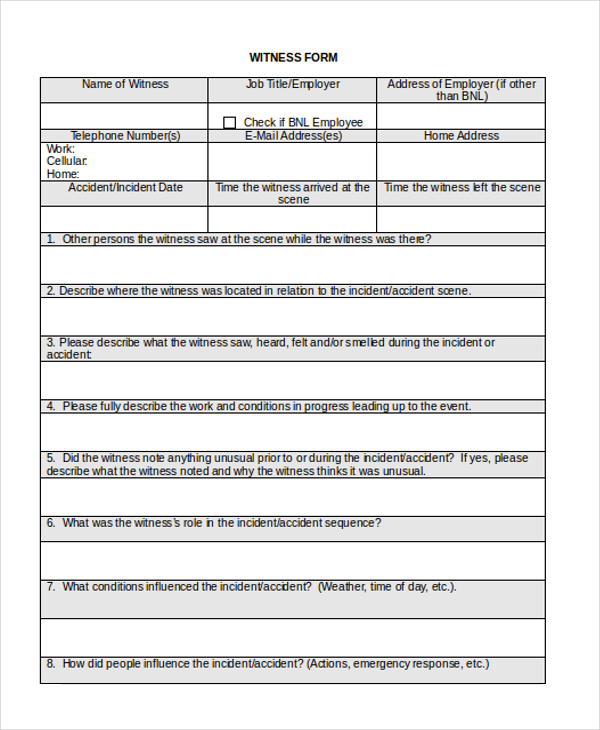 FREE 12+ Sample Witness Statement Forms in PDF | MS Word | Excel