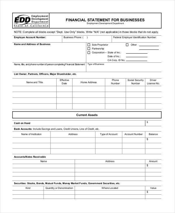 FREE 10+ Sample Business Financial Statement Forms in PDF | MS Word | Excel