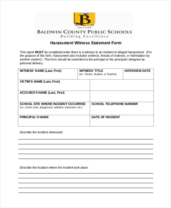 FREE 12+ Sample Witness Statement Forms in PDF | MS Word | Excel