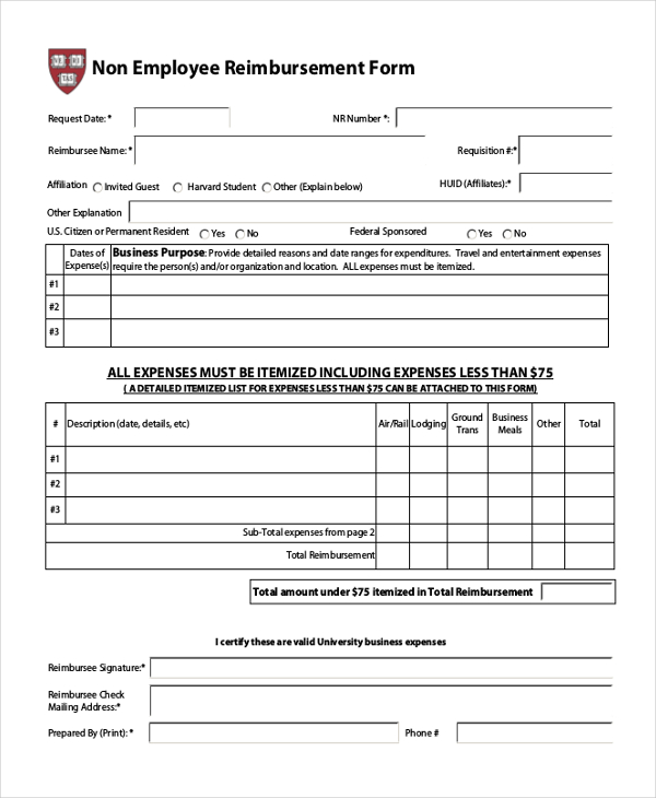 FREE 9+ Sample Employee Reimbursement Forms in MS Excel | PDF | Word