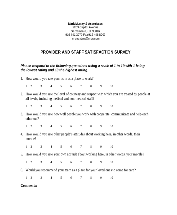 FREE 7+ Sample Staff Satisfaction Survey Forms in PDF | Word