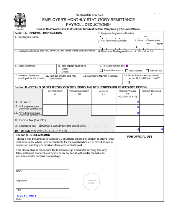 FREE 9+ Sample Payroll Remittance Forms in PDF | Excel