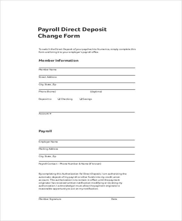 FREE 10+ Sample Payroll Direct Deposit Forms in PDF | MS Word | Excel
