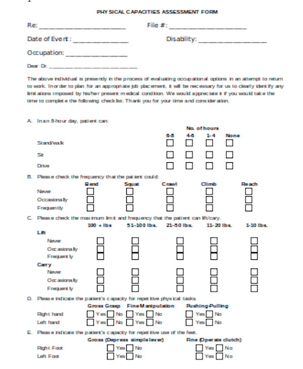 FREE 13+ Physical Assessment Form Samples, PDF, MS Word, Google Docs, Excel