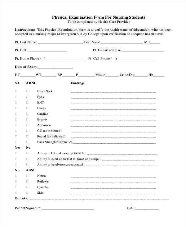 FREE 13+ Physical Assessment Form Samples, PDF, MS Word, Google Docs, Excel