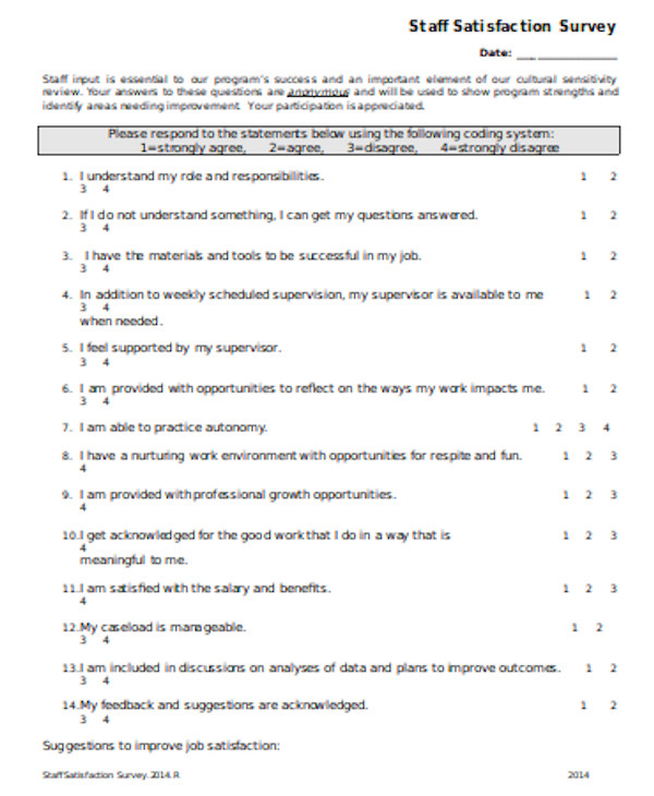 FREE 7+ Sample Staff Satisfaction Survey Forms in PDF | Word