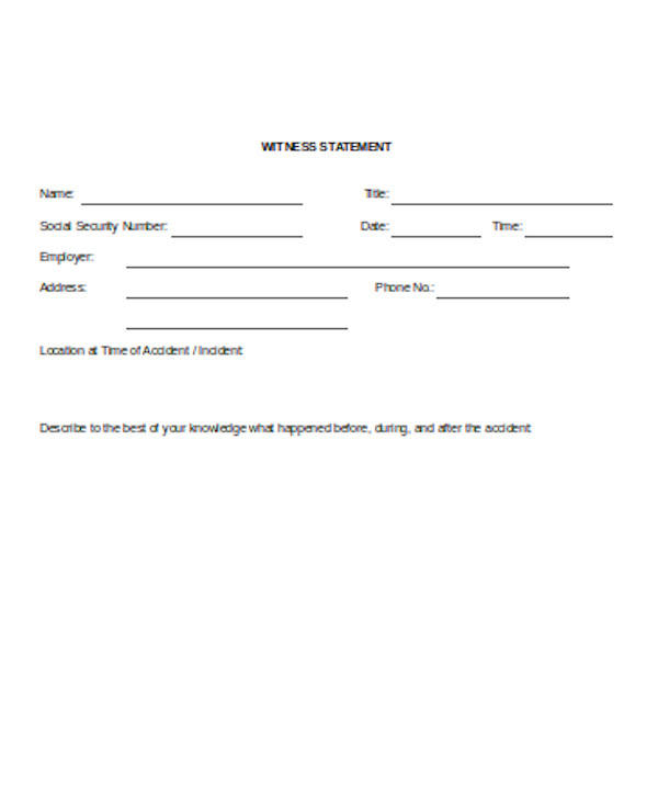 FREE 12+ Sample Witness Statement Forms in PDF | MS Word | Excel