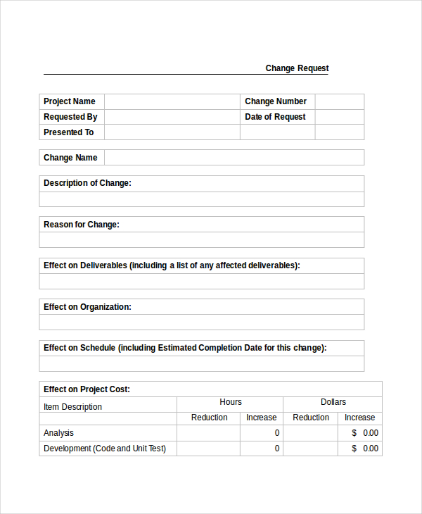 FREE 9+ Sample Change Order Request Forms in PDF | MS Word | Excel