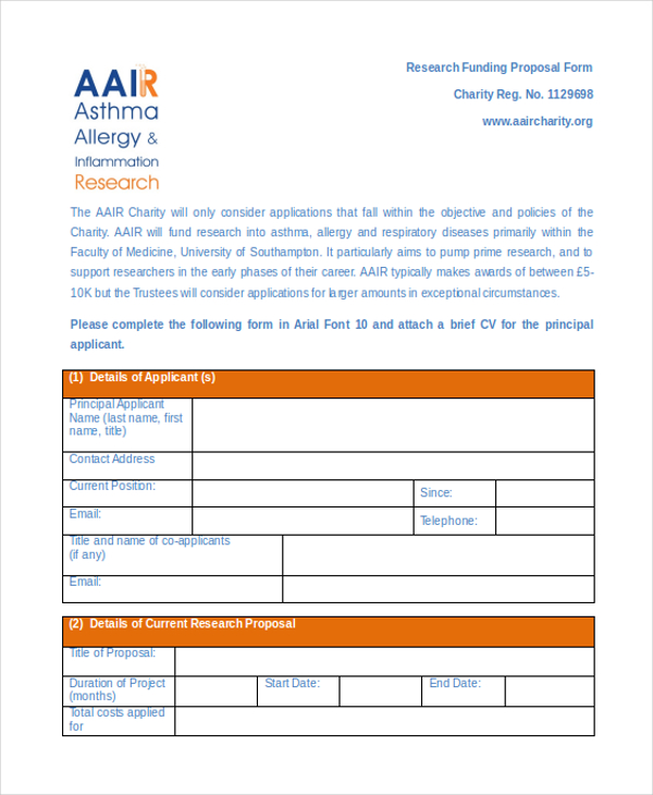 FREE 14+ Funding Proposal Form Samples, PDF, MS Word, Google Docs, Excel