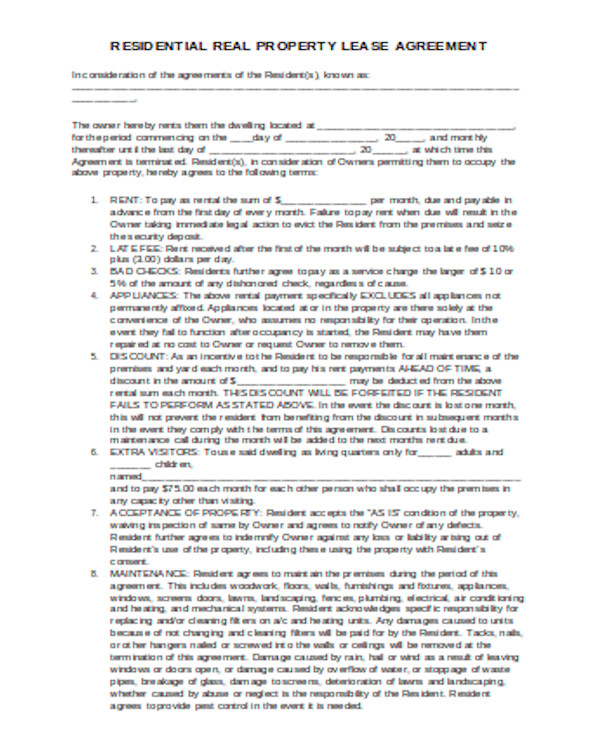 FREE 7+ Sample Residential Lease Forms in PDF | MS Word