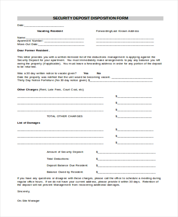 FREE 9+ Sample Security Deposit Receipt Forms in PDF | MS Word | Excel