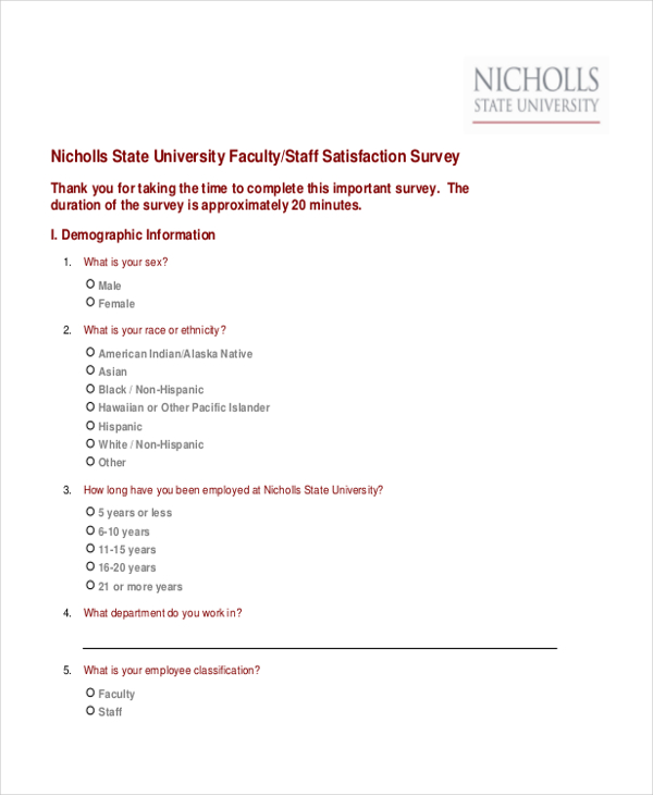 FREE 7+ Sample Staff Satisfaction Survey Forms in PDF | Word