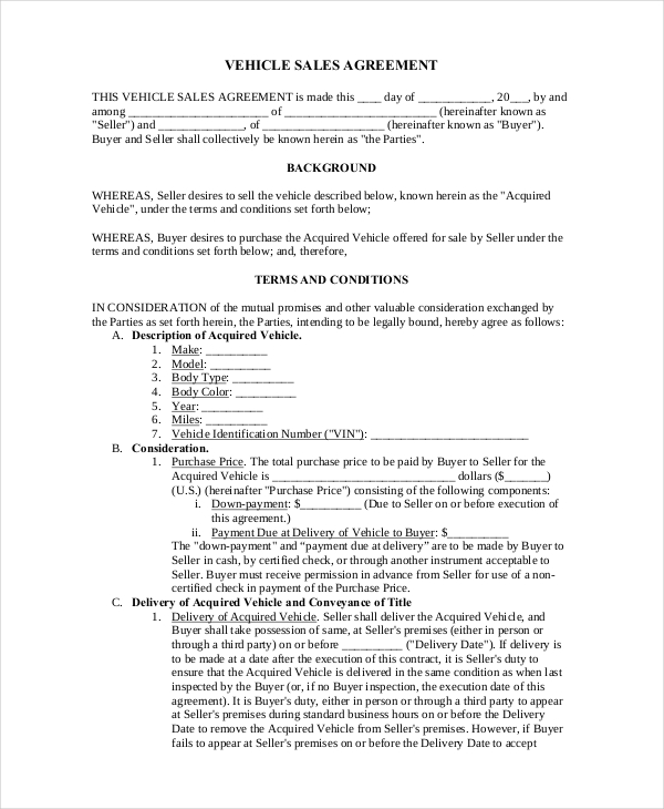 FREE 8 Sample Car Sale Contract Forms In PDF MS Word